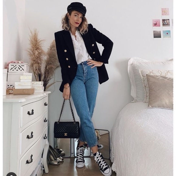 Zara | Jackets & Coats | Zara Balmain Style Double Breasted Black ...